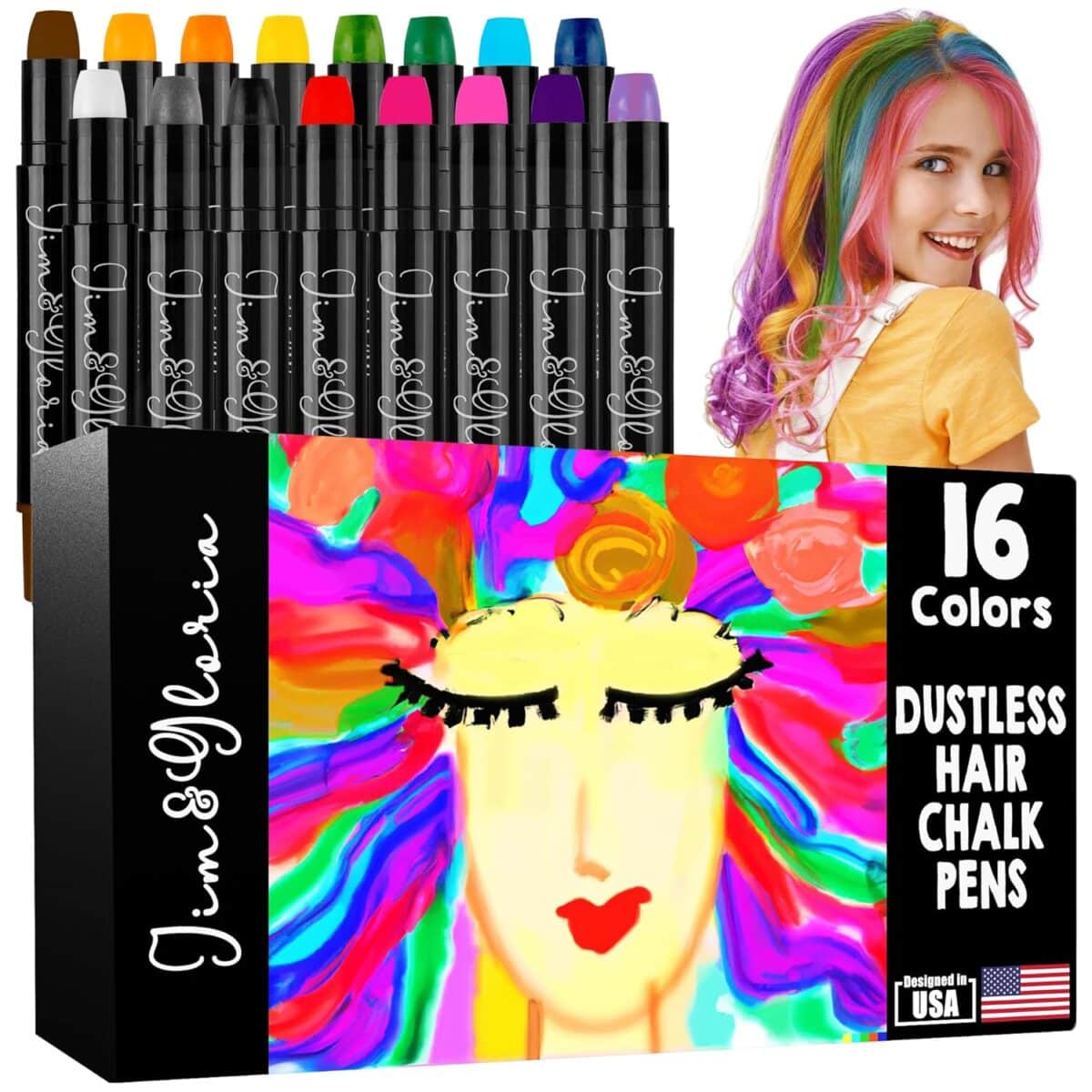 Jim&Gloria RainbowPop Hair Chalk – 16 Colors – Jimngloria